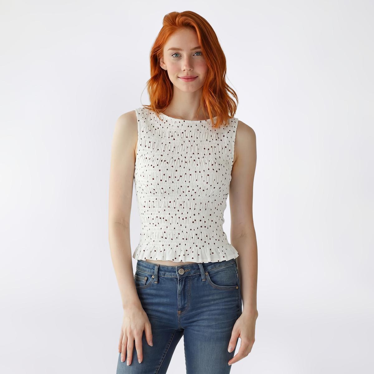 Click here for Juniors Pink Rose Jersey Dot Boat Neck Tank Top prices